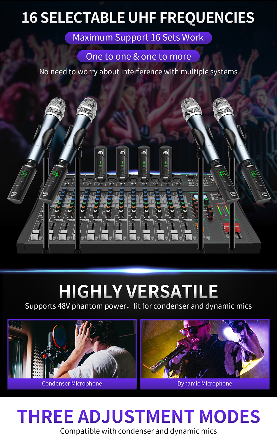 XTUGA SF-1 UHF Wireless XLR Transmitter and Receiver Wireless Microphone Receiver, Rechargeable ...