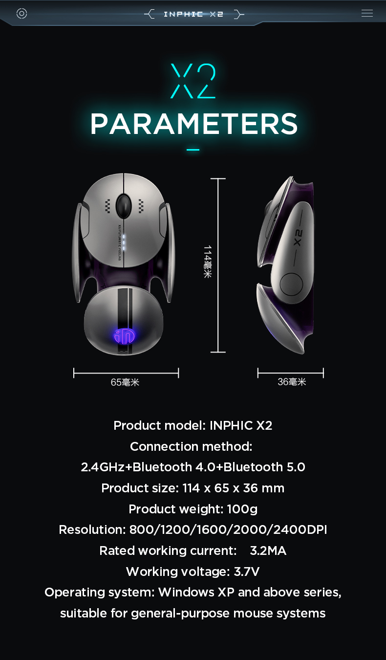 Inphic X2 SCI-FI Wireless Mouse Rechargeable 2400dpi Silent 2.4GHz ...