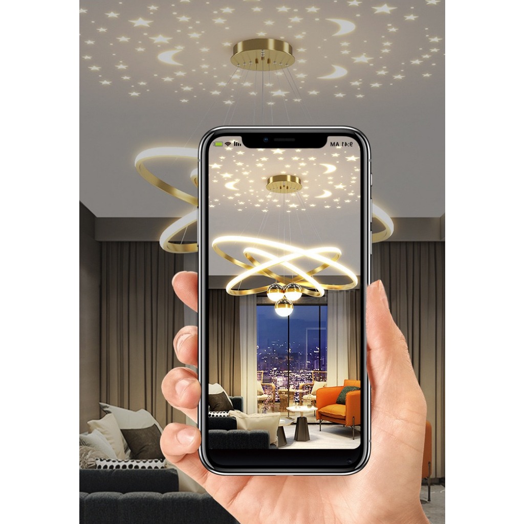3 Rings LED Chandelier NEW Modern Pendant Light Trichromatic Adjustable ...
