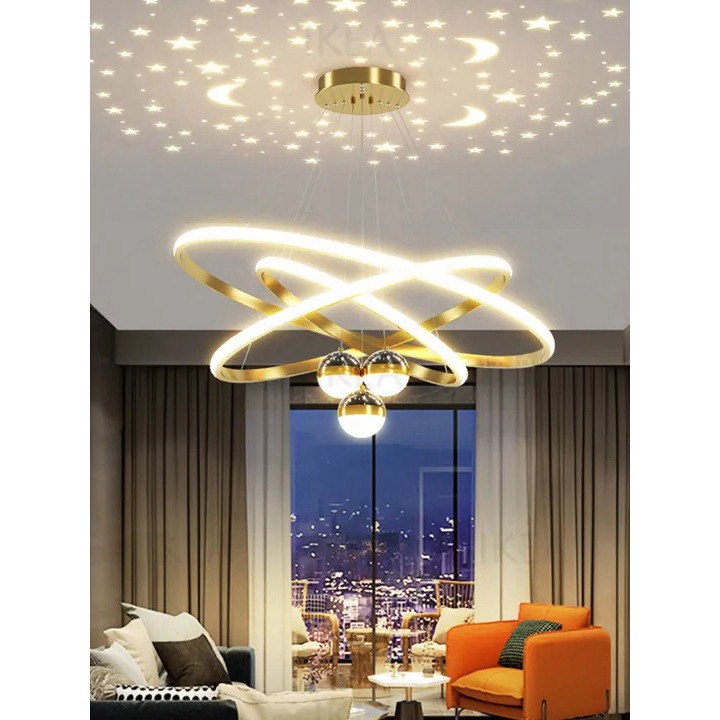3 Rings LED Chandelier NEW Modern Pendant Light Trichromatic Adjustable ...