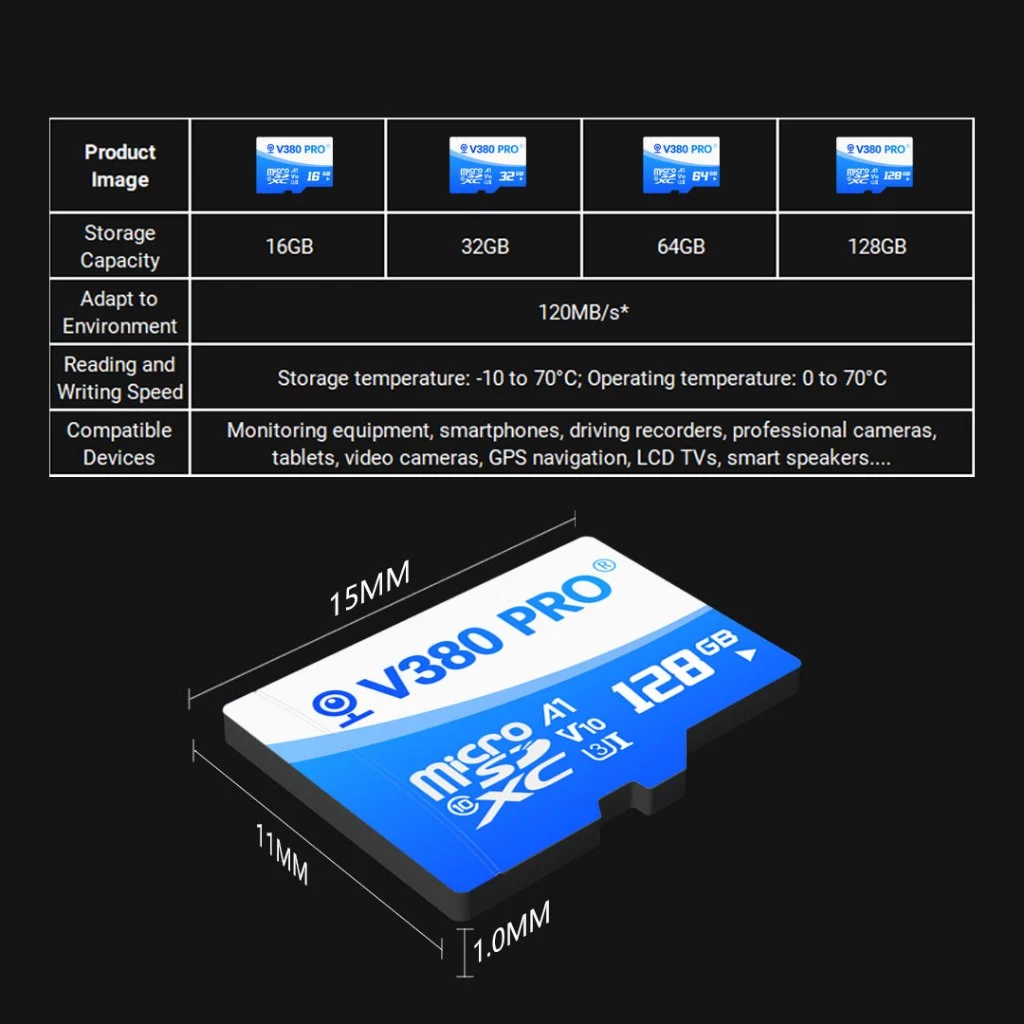 V380 Pro 16/32/64/128GB Class 10 MicroSD Card - Flash Memory for ...