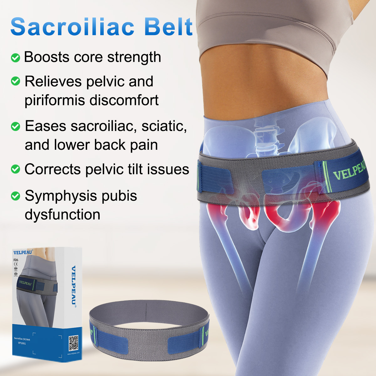 VELPEAU Sacroiliac Belt Si Belt Support for Lower Back Si Joint Pelvic ...