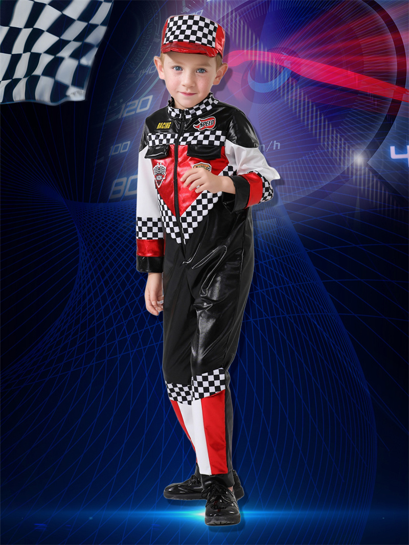 Fashion Boys Girls Racer Cosplay Costume Red Black Race Car Driver ...