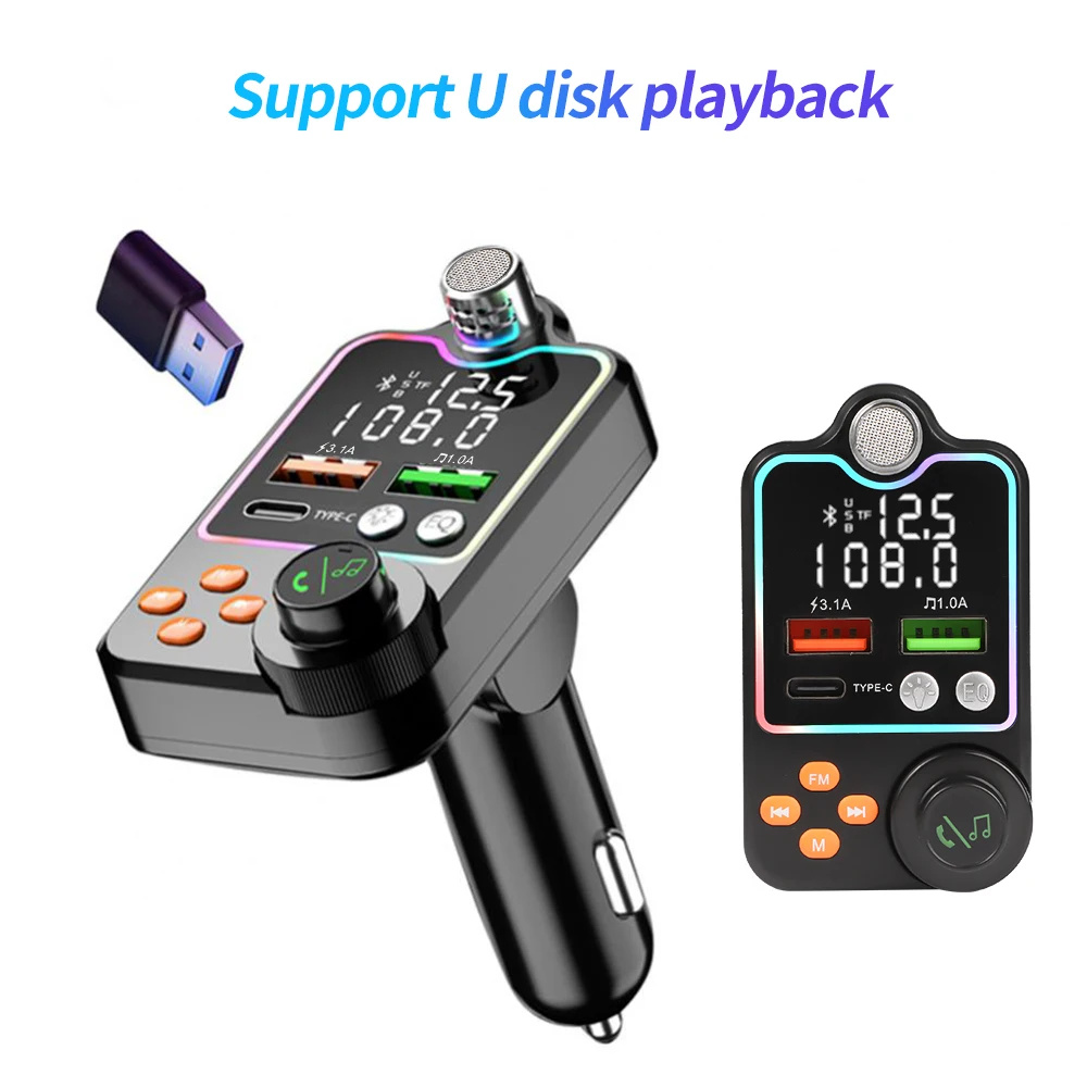 ACTIONOK Bluetooth 5.0 Car Charger Dual USB Type C Quick Charge Hands ...