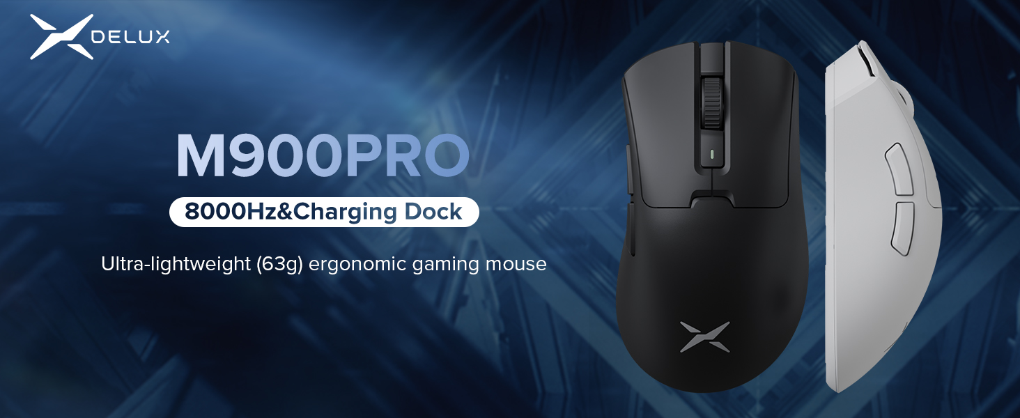 Delux M900 PRO PAW3395 Blue Gaming Mouse DPI MAX 26000 Wired 2.4G ...