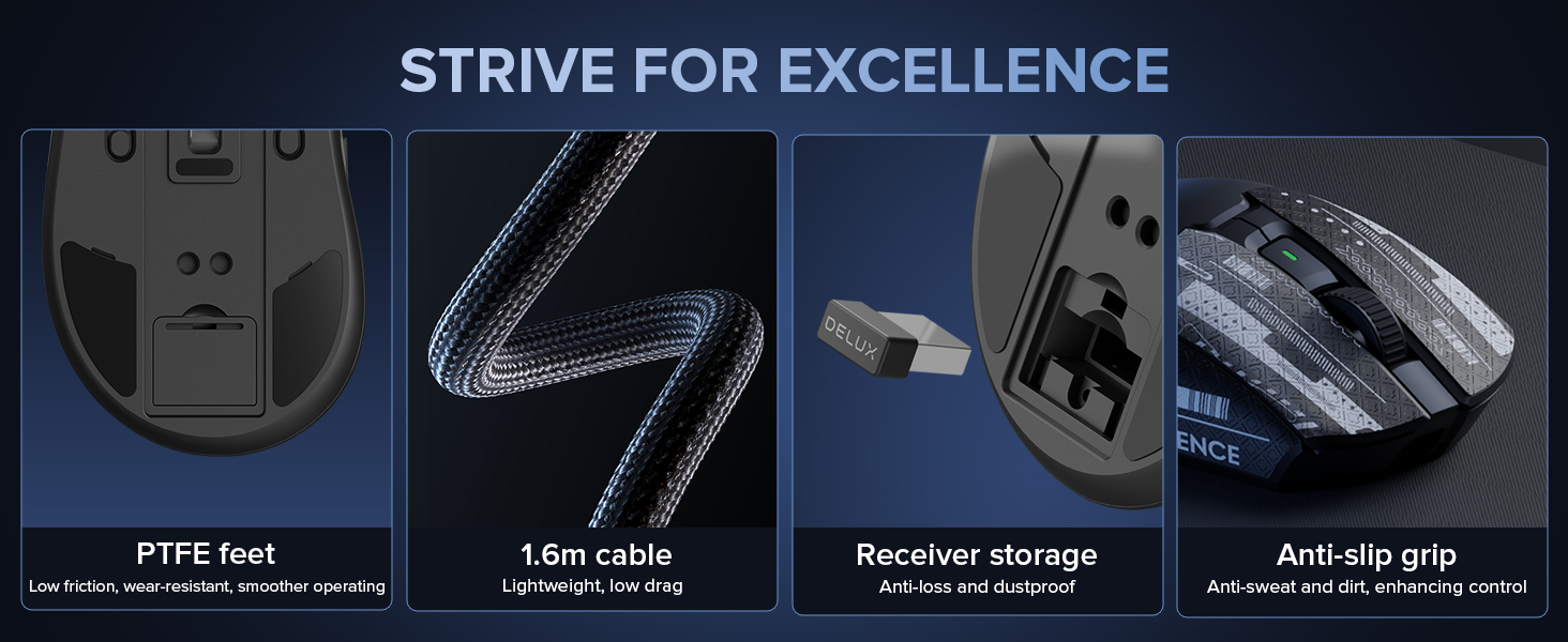 Delux M900 PRO PAW3395 Blue Gaming Mouse DPI MAX 26000 Wired 2.4G ...