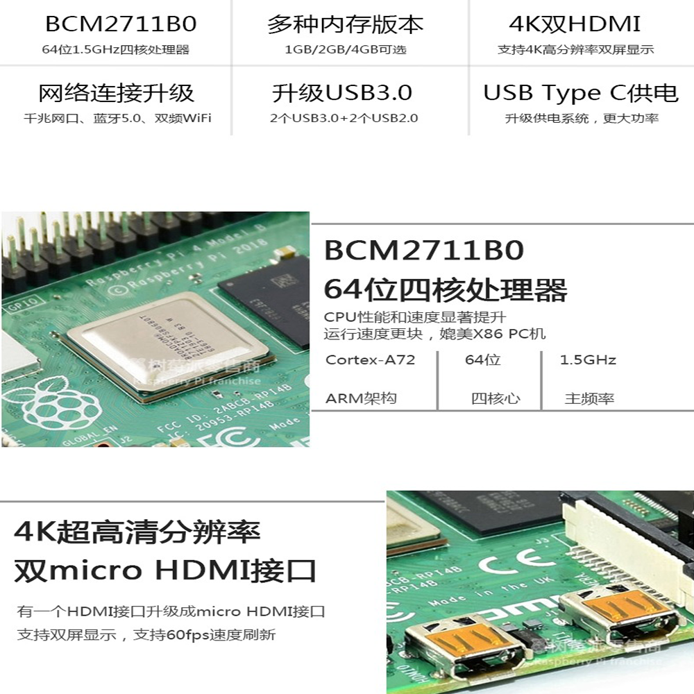 Raspberry Pi 4th Generation B-Type Raspberry Pi 4 4B 8GB 1GB 2GB 4GB ...