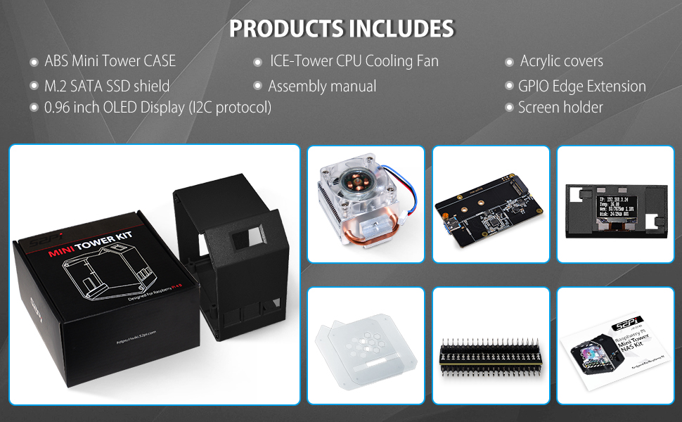 52Pi Raspberry Pi 4 Mini Tower NAS Kit, ICE Tower Cooler with PWM RGB ...