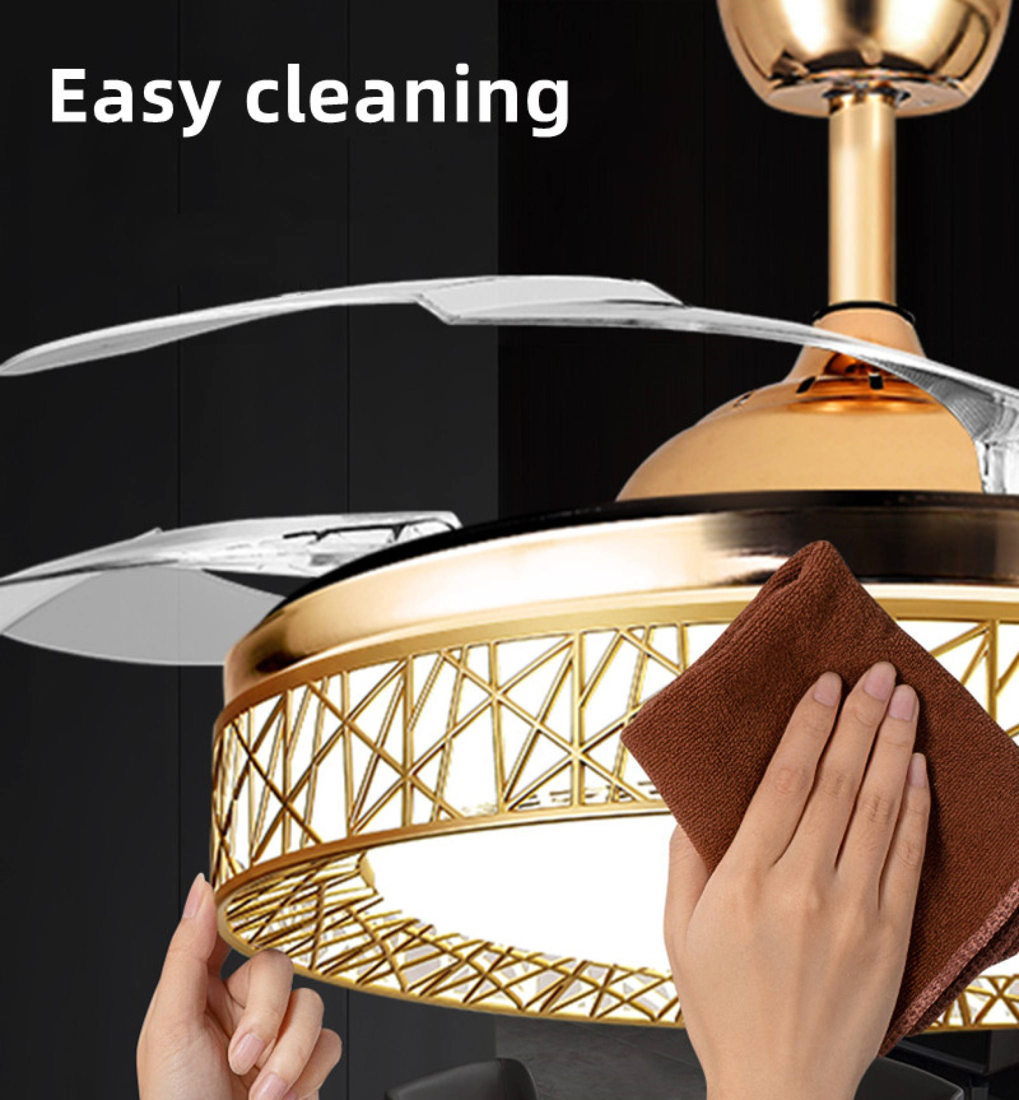 LED ceiling fan with light 42 inch 6-speed variable frequency invisible ...