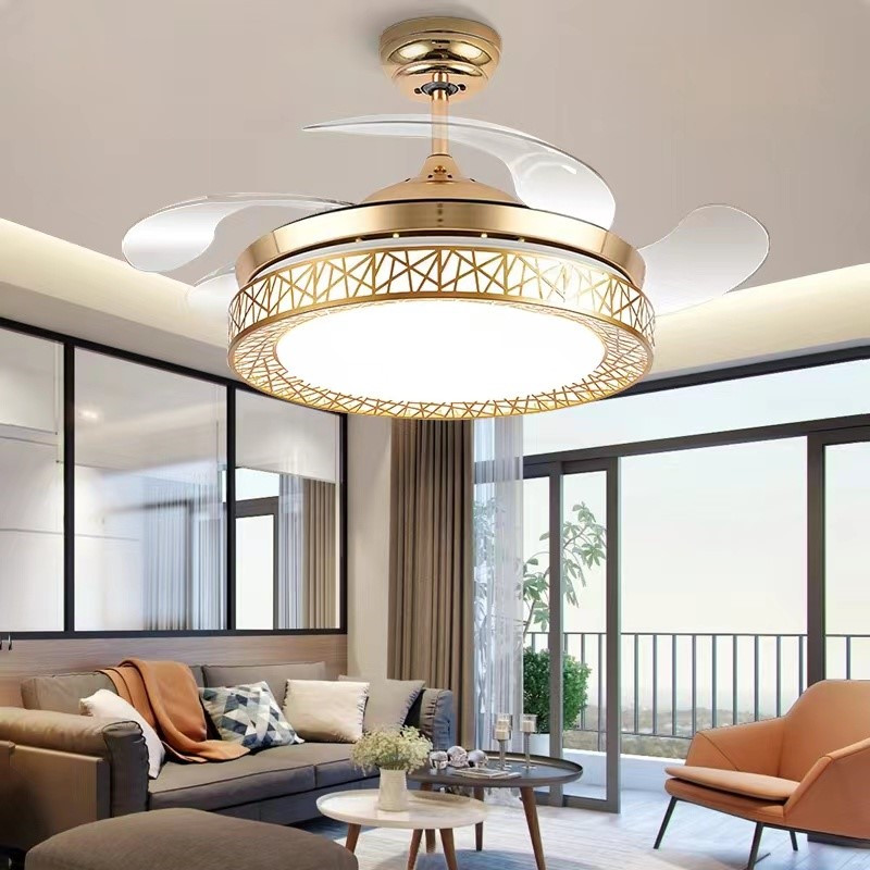 LED ceiling fan with light 42 inch 6-speed variable frequency invisible ...