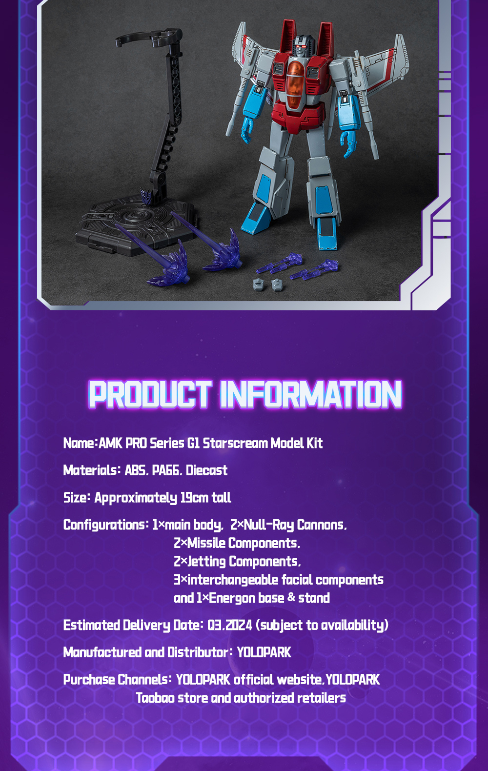 YOLOPARK AMK PRO Series Transformers G1 Starscream Model Kit 19cm ...
