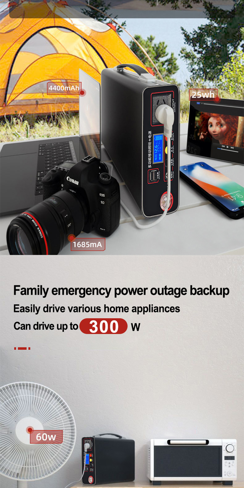 Portable Power Station 300W 96000mAh Large Capacity Quick Charging Home ...