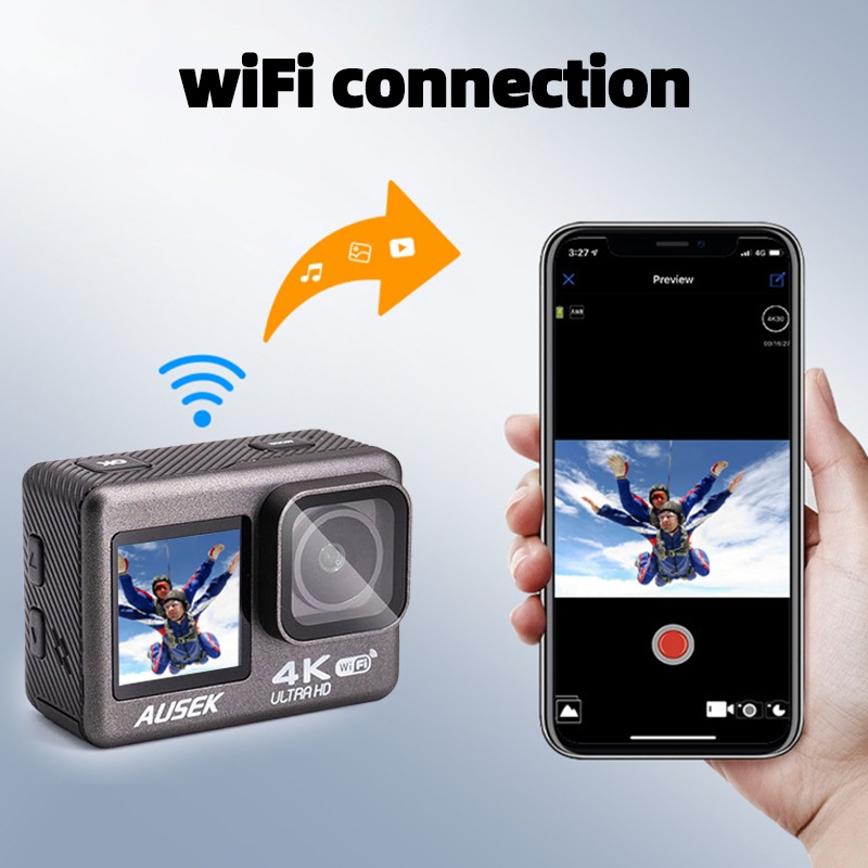 Orig AUSEK S60 AT-S60ER Action Camera 4K 60FPS 20MP 2.0 Touch LCD 4X EIS Dual Screen 30M ...