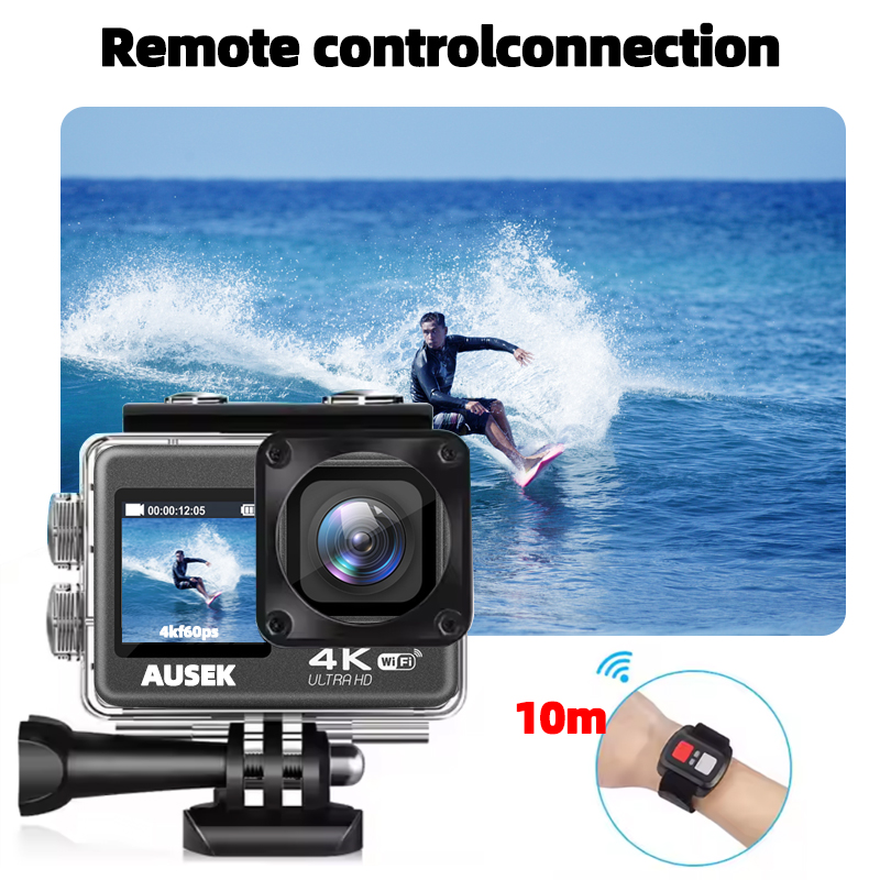 Orig AUSEK S60 AT-S60ER Action Camera 4K 60FPS 20MP 2.0 Touch LCD 4X EIS Dual Screen 30M ...