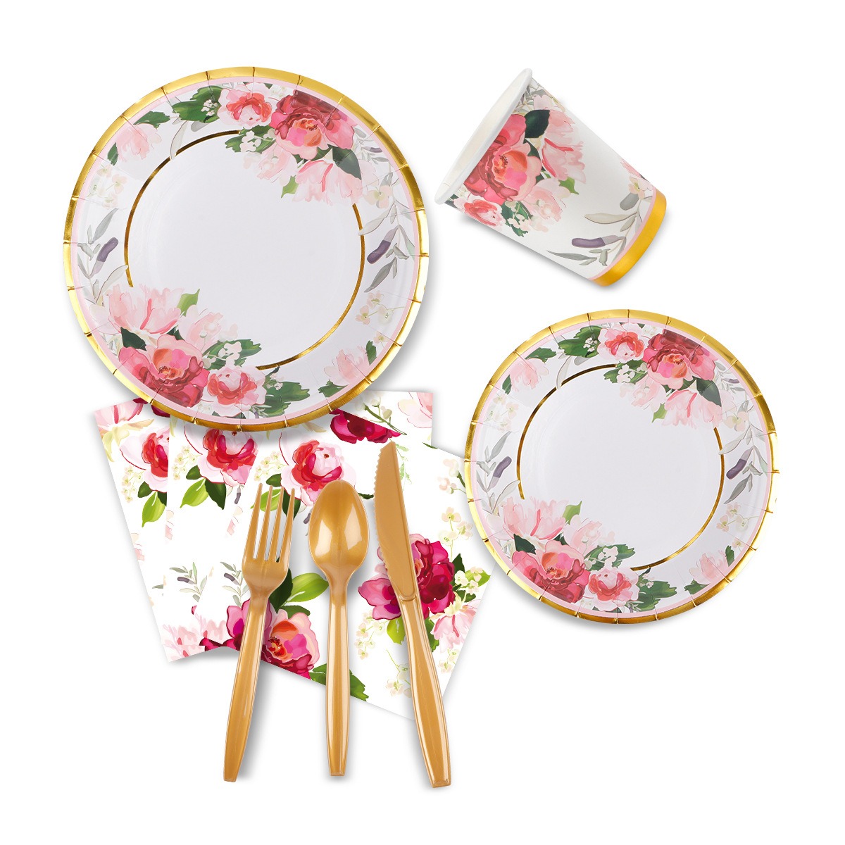Flower bronzing party paper plate set disposable birthday paper plate ...
