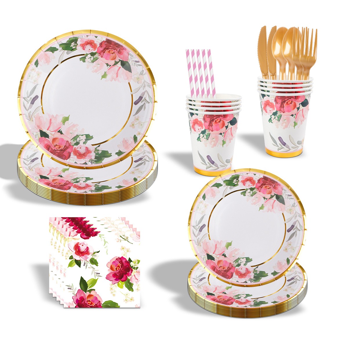 Flower bronzing party paper plate set disposable birthday paper plate ...