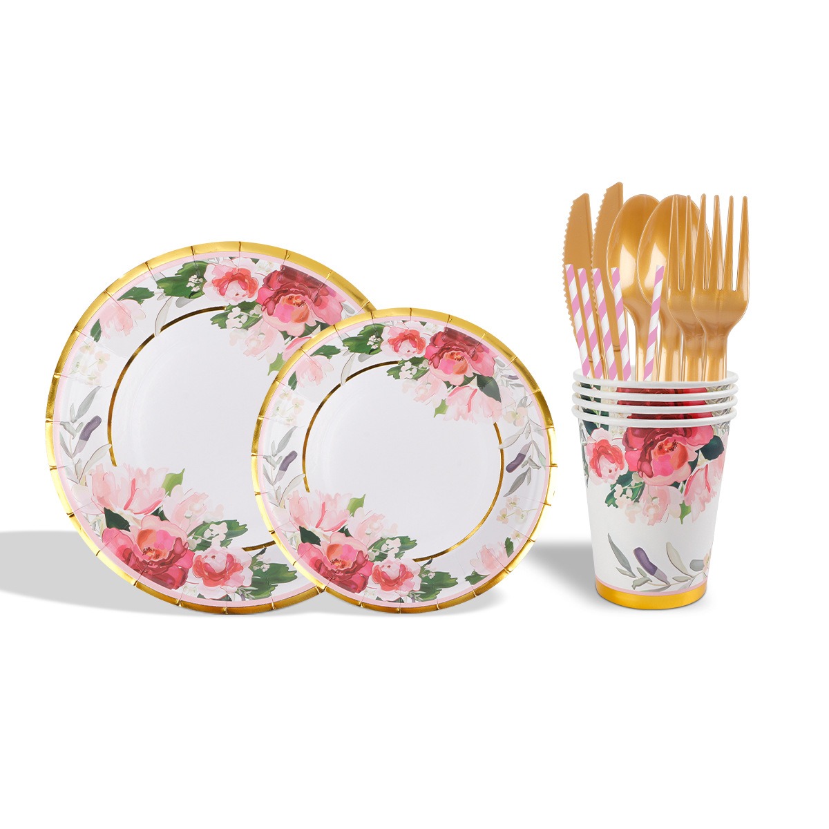 Flower bronzing party paper plate set disposable birthday paper plate ...