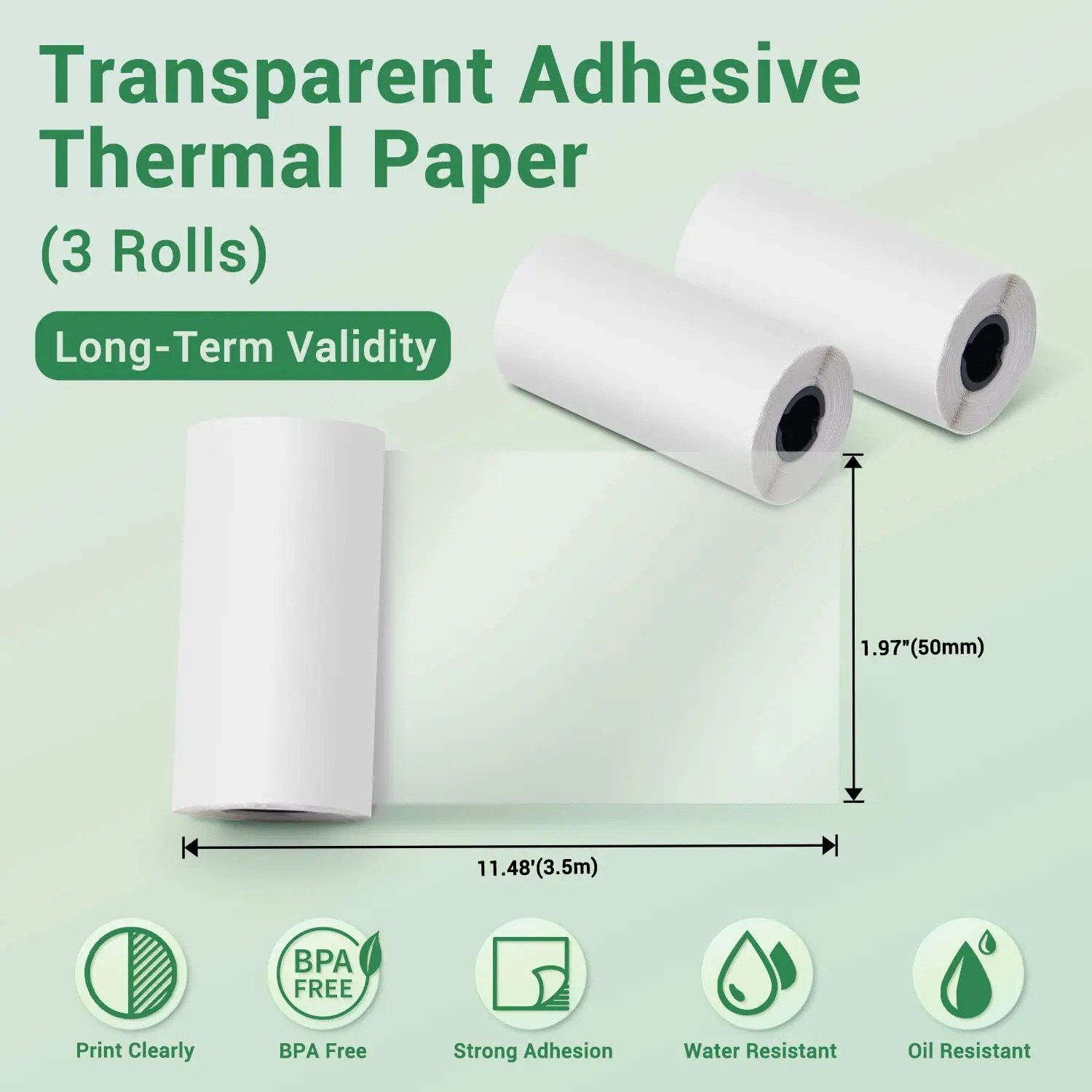 50mm Continuous Transparent Thermal Label Sticker,For Phomemo Phomemo ...