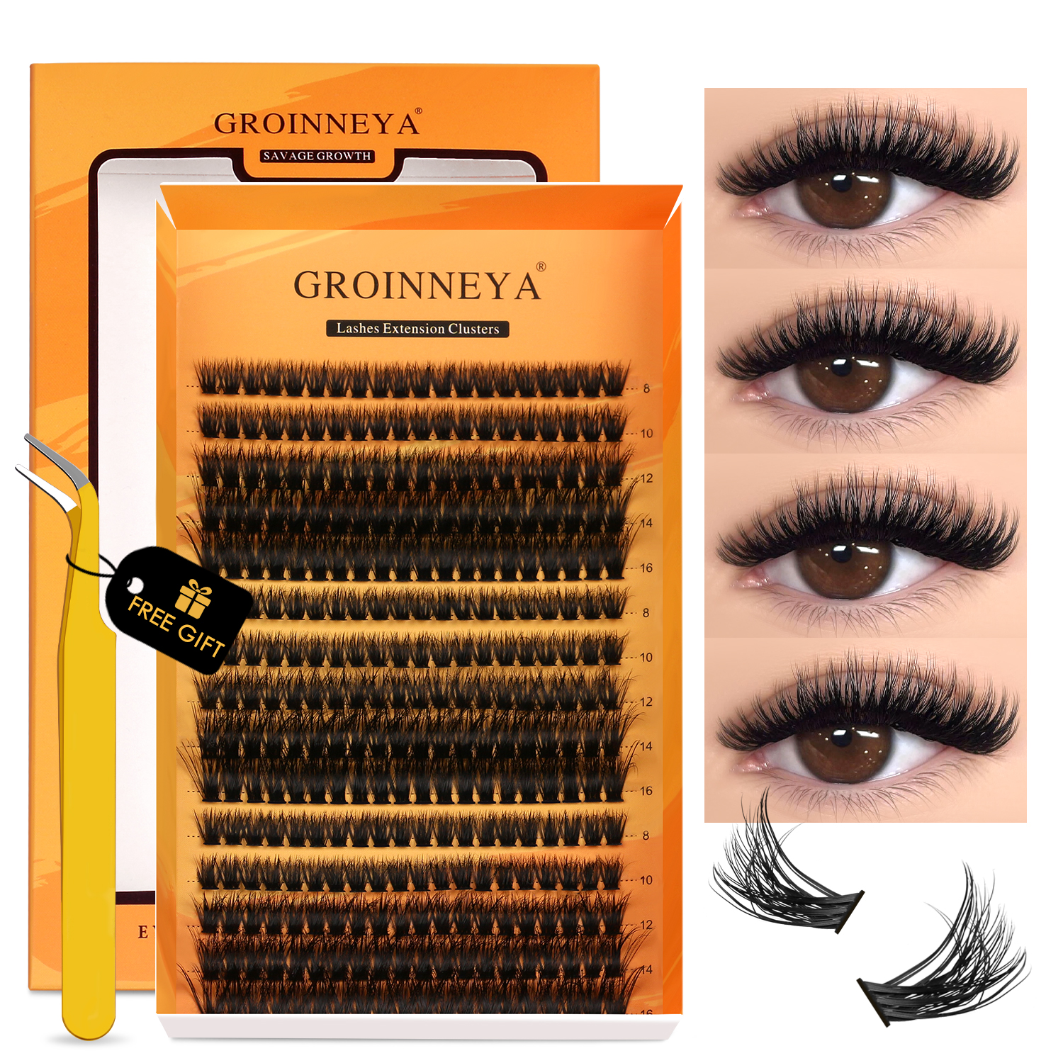 GROINNEYA DIY Lashes Extension Set Individual Lashes Cluster Mix ...