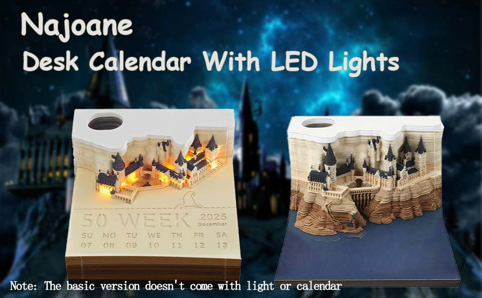 2025 Desk Calendar With LED Lights, Paper Carving 3D Castle Calendar ...