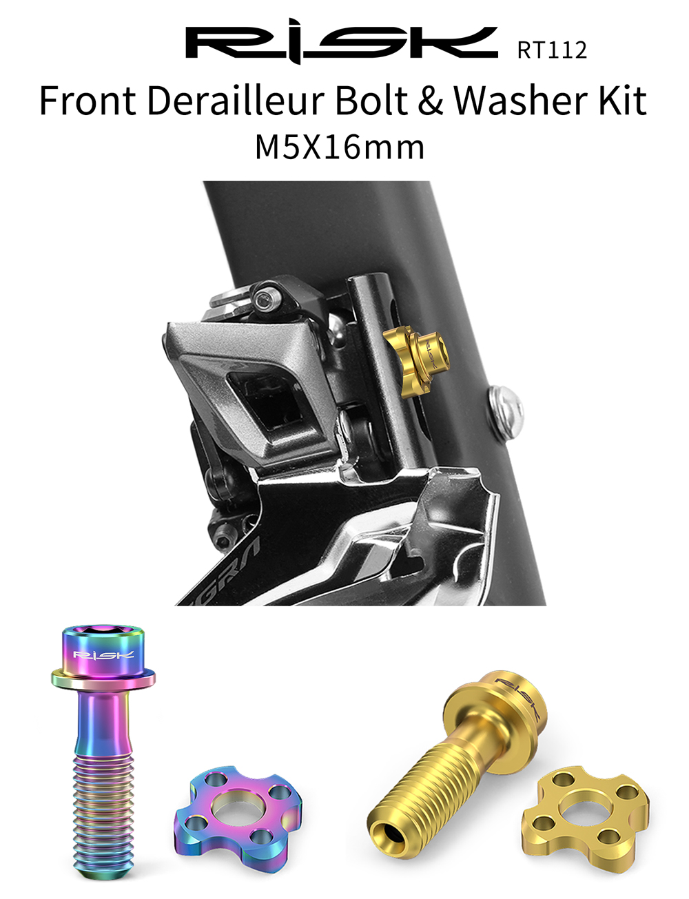 RISK M5 Ultralight Titanium Alloy Screw Transmission Concave Gasket Road Bike Front Derailleur ...