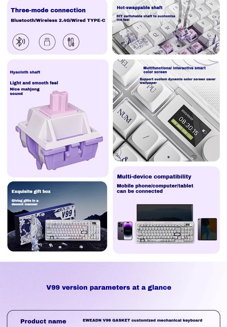 EWEADN V99 Forest Secret Environment customized mechanical keyboard Wireless Bluetooth Office ...