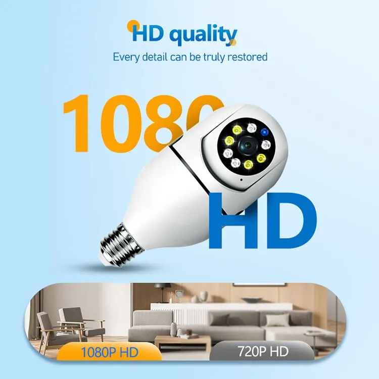 2MP E27 Bulb WIFI Camera HD 4X Digital Zoom AI Human Motion Detect Full ...