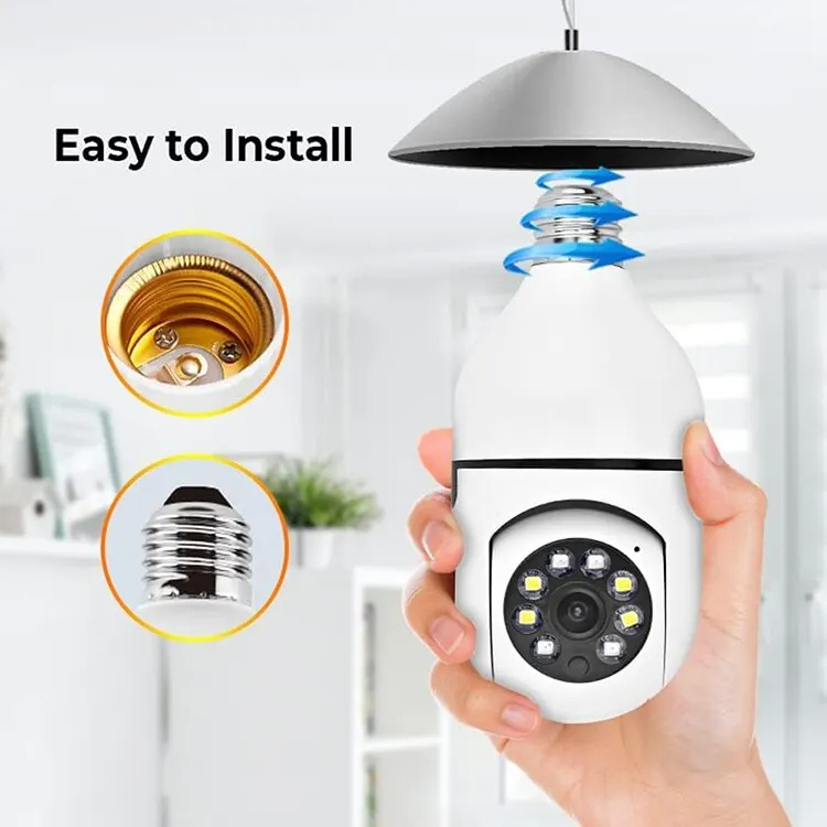 2MP E27 Bulb WIFI Camera HD 4X Digital Zoom AI Human Motion Detect Full ...