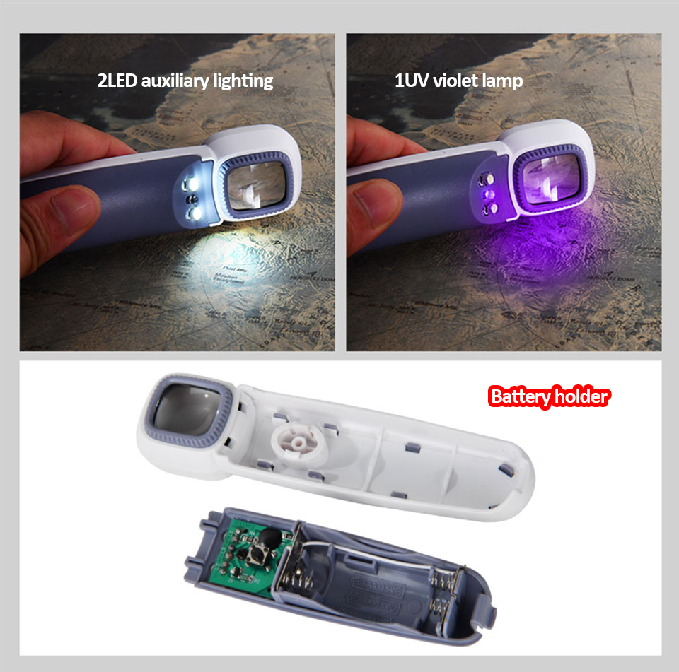 50x Jewelry Magnifying Glass Equipped With 2 LED Lights 1 UV Light ...