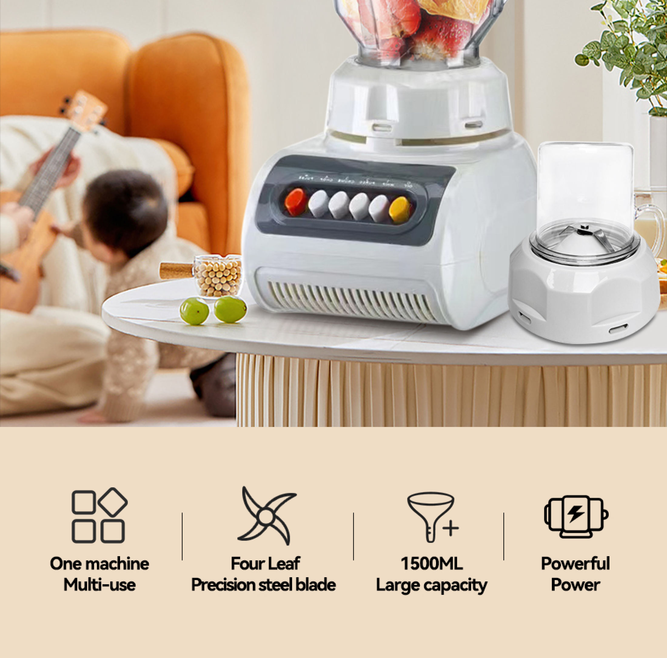 Ottlife 2 In 1 Blender 1.5L Multi Kinetic Energy Food Processing ...