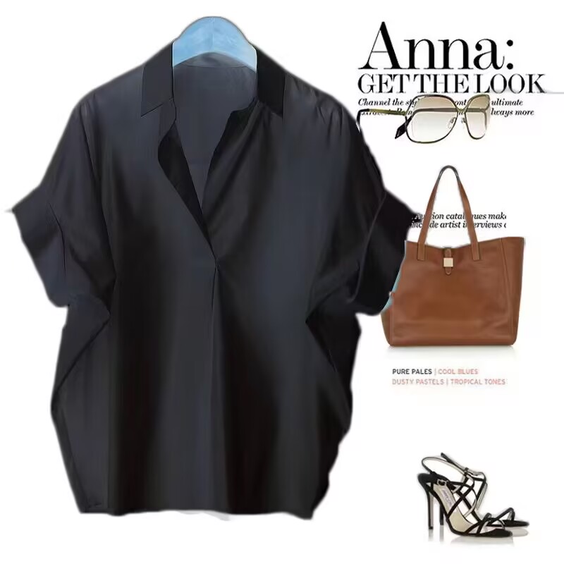 5 colors Korean Style Loose V-neck Batwing Sleeve White Shirt for Women ...