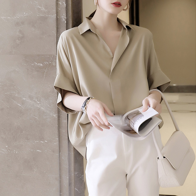 5 colors Korean Style Loose V-neck Batwing Sleeve White Shirt for Women ...