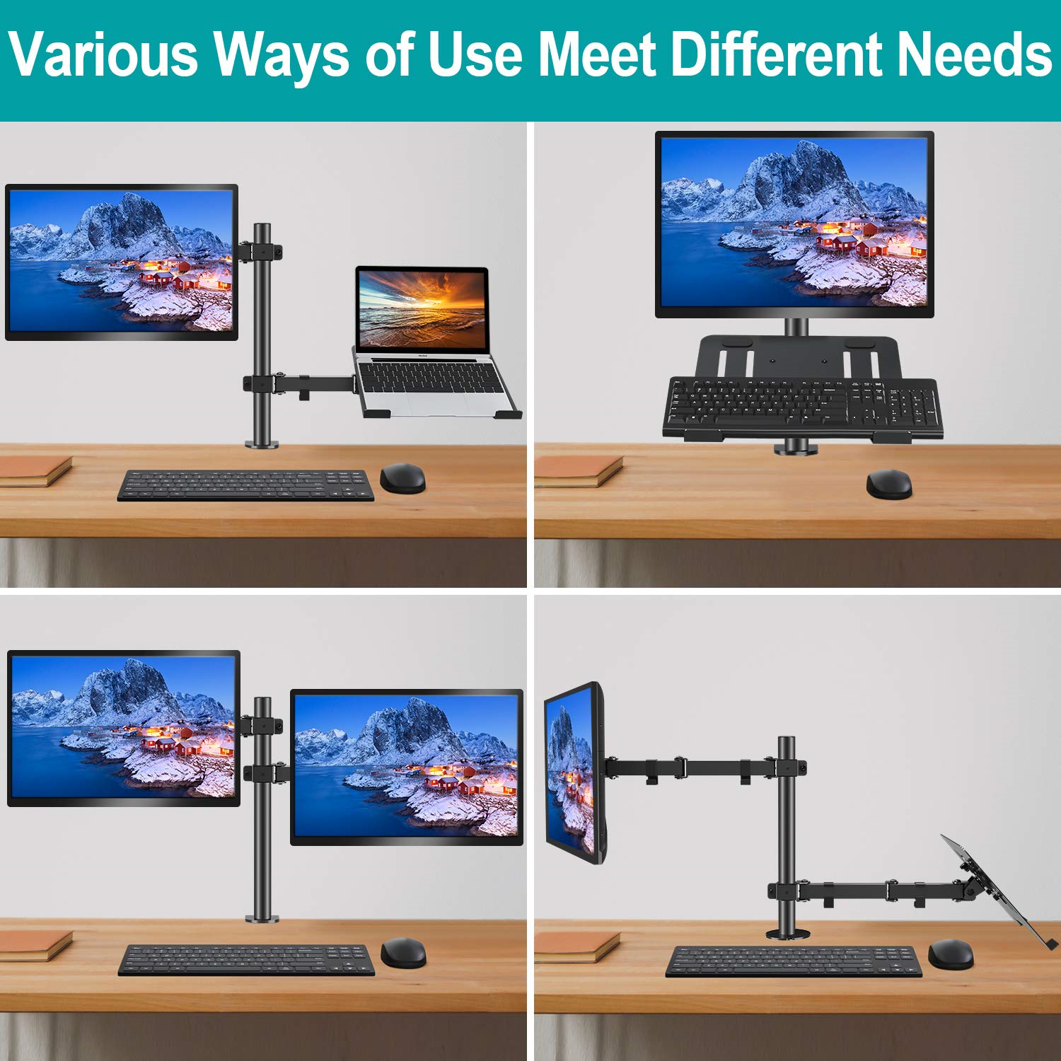 ULIKE Dual Arm Monitor Stand With Laptop Tray Dual Arm Desk Mount Fully ...