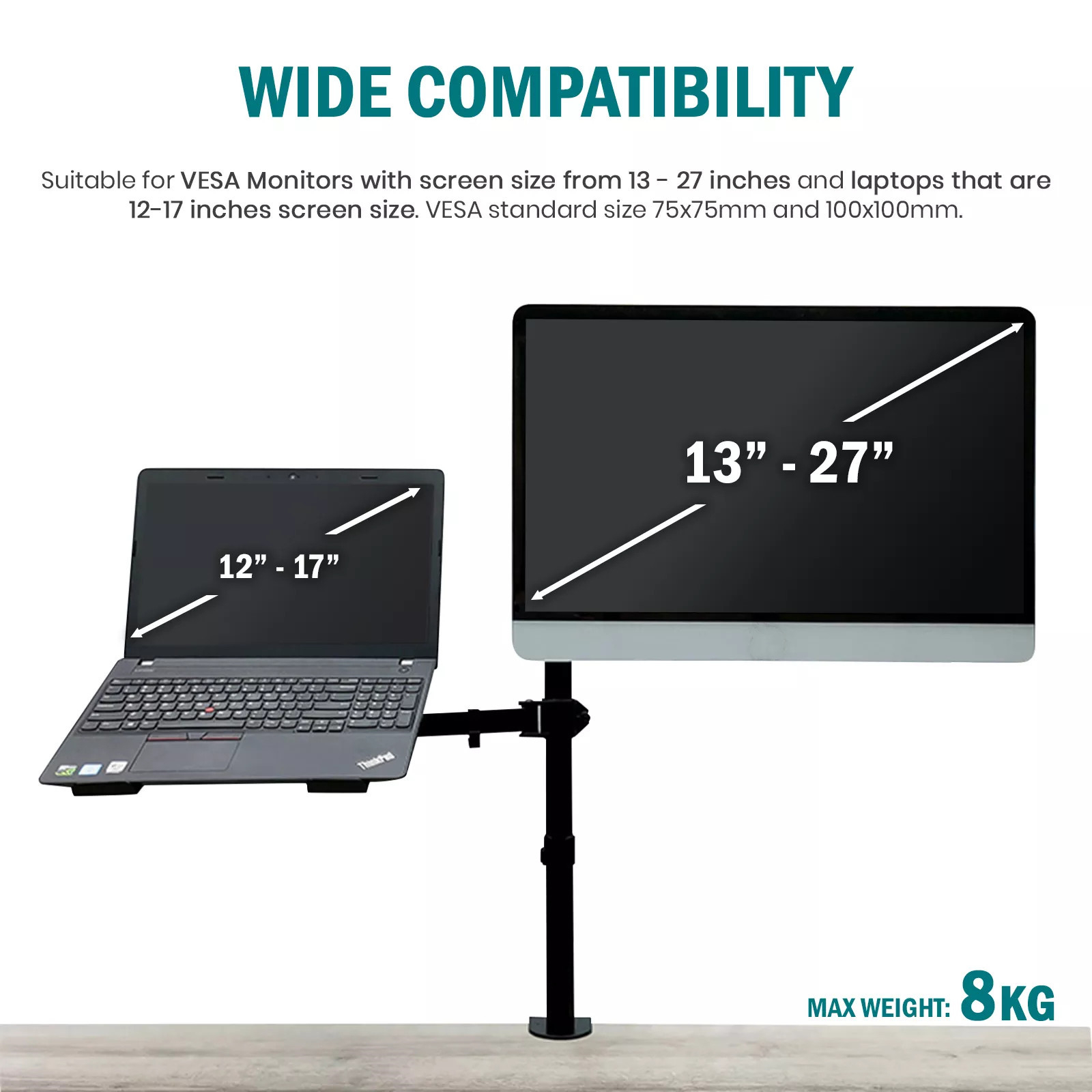 ULIKE Dual Arm Monitor Stand With Laptop Tray Dual Arm Desk Mount Fully ...
