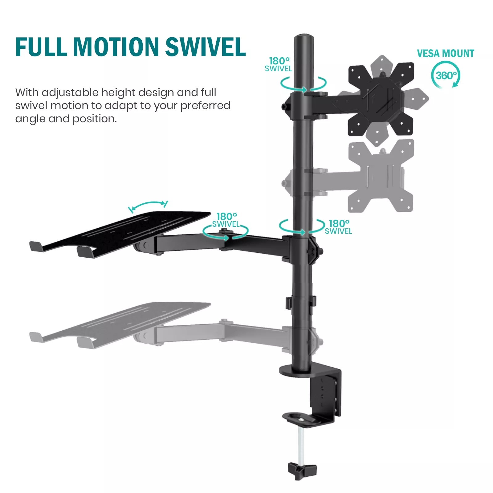 ULIKE Dual Arm Monitor Stand With Laptop Tray Dual Arm Desk Mount Fully ...