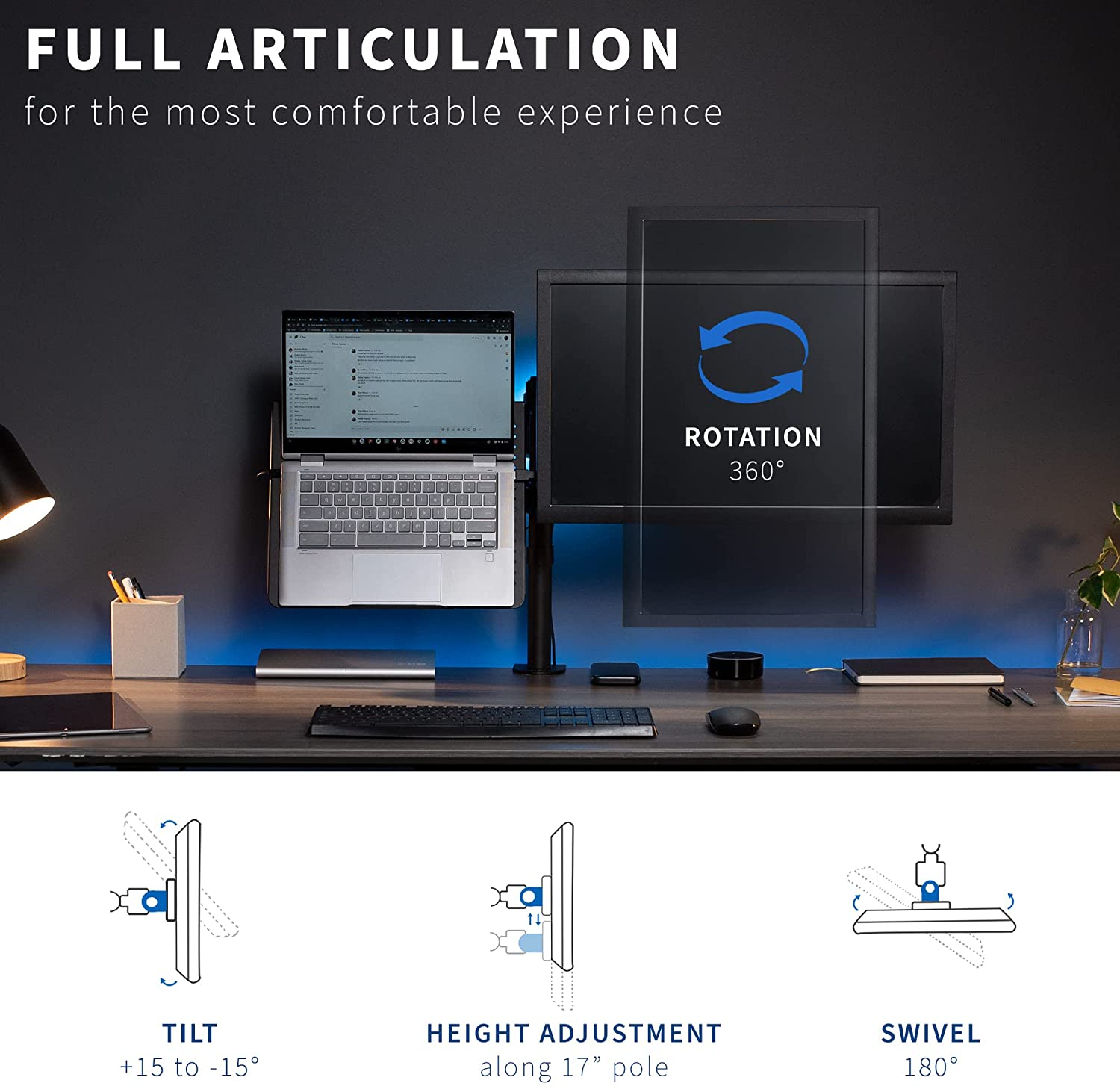 ULIKE Dual Arm Monitor Stand With Laptop Tray Dual Arm Desk Mount Fully ...
