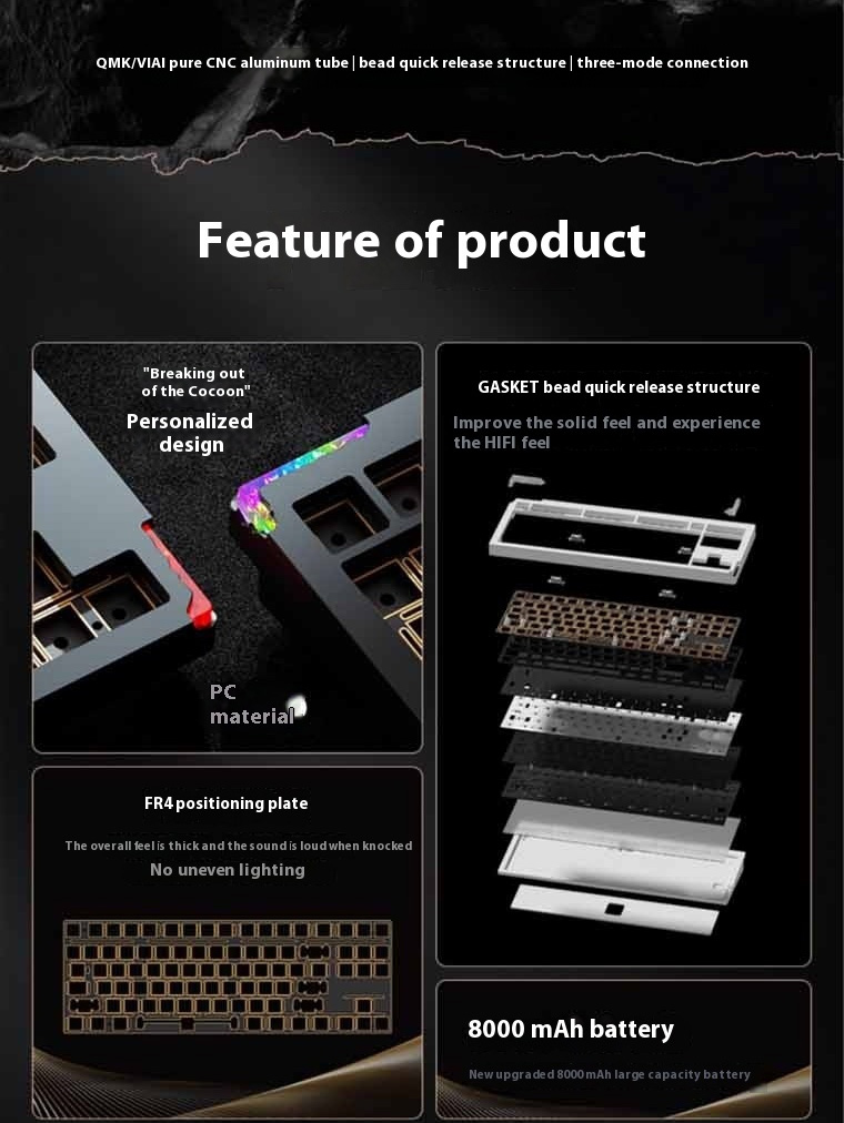 WEIKAV STARS80 V2 three mode customized aluminum alloy mechanical keyboard kit, quick release ...