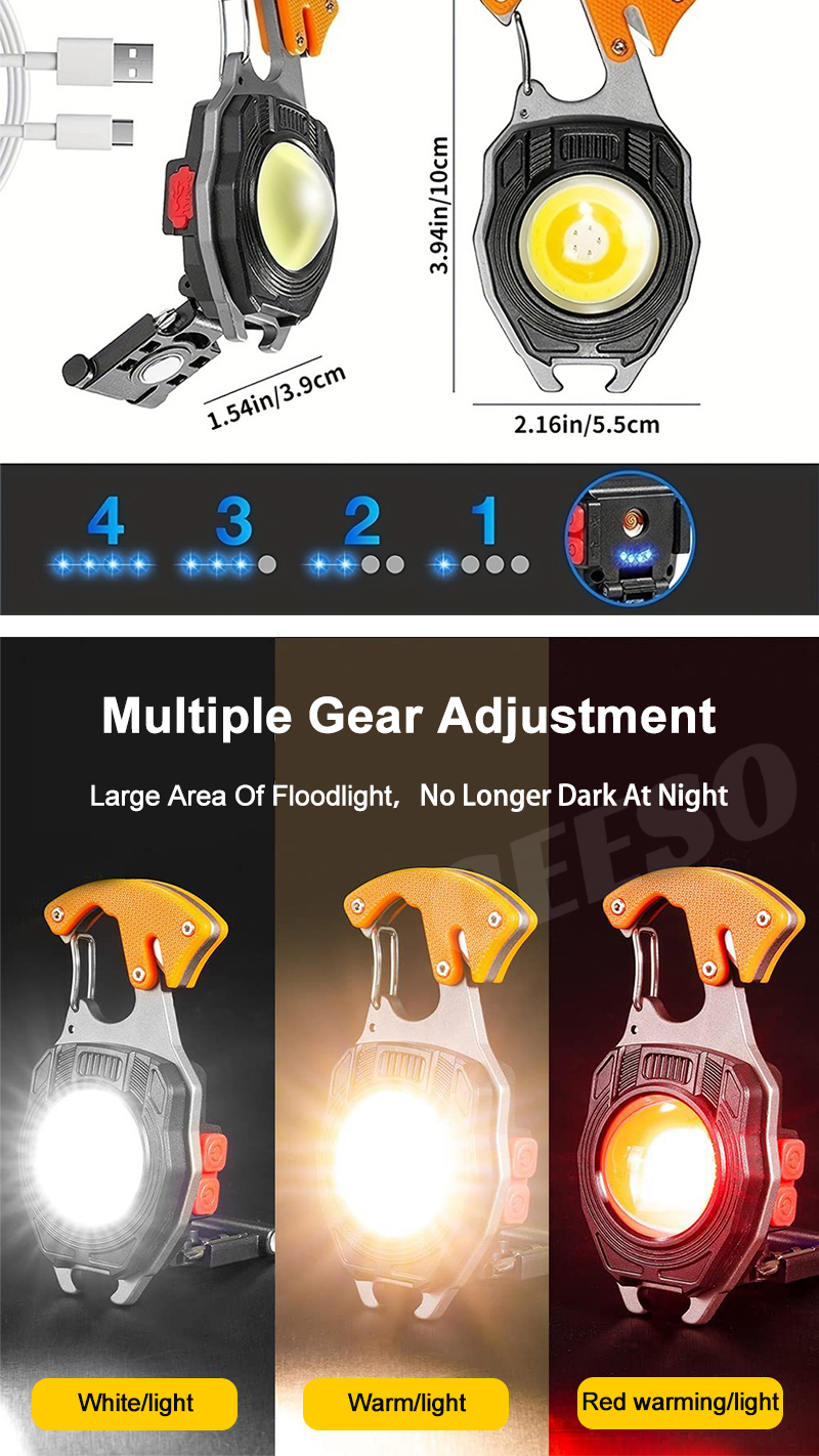 GEESO Keychain Flashlight Rechargeable Emergency Work Light Multifunction Led Mini Flashlight ...