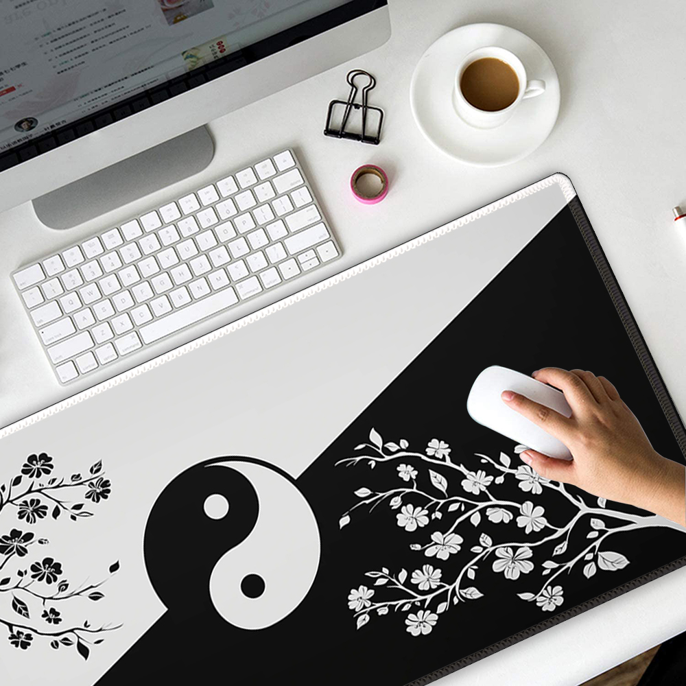 Yin Yang Sakura Mousepad Custom Large Gaming Mousepad Stitched Edge ...