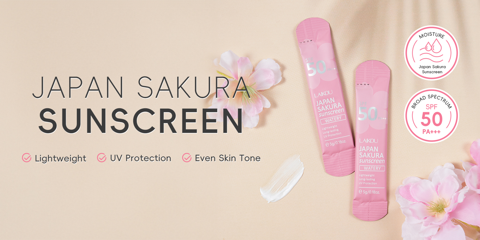 LAIKOU Japan Sakura Watery Ultra Light Sunscreen SPF 50 PA+++ UV ...