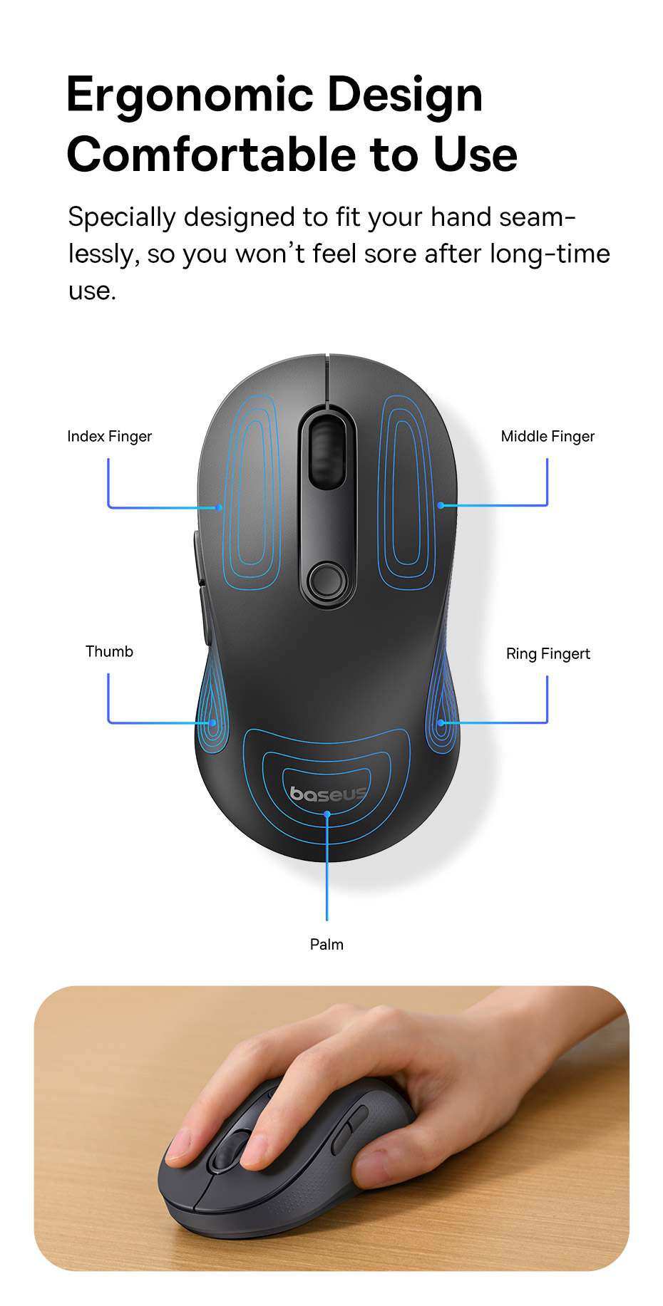Baseus F02 Ergonomic Wireless Mouse（without Battery） | Shopee Philippines