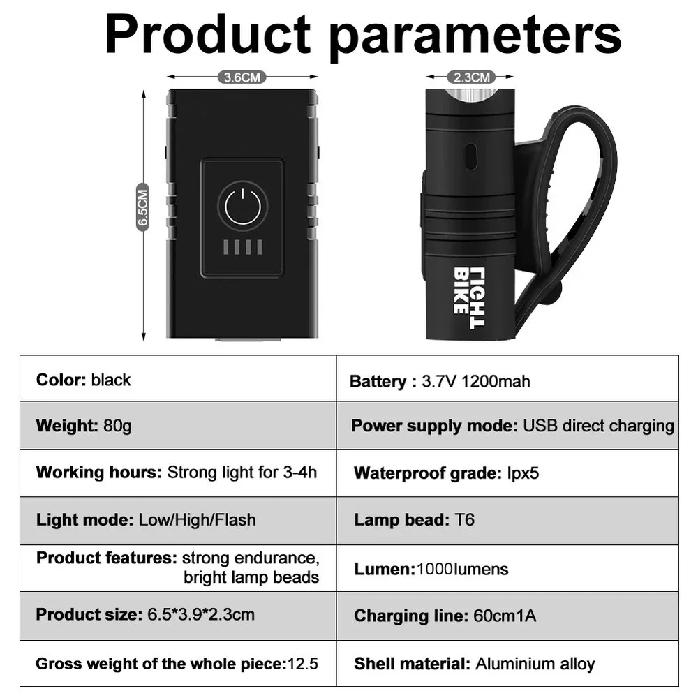T6 LED Bicycle Light 10W 1200LM 6 Modes USB Rechargeable MTB Bike Front ...