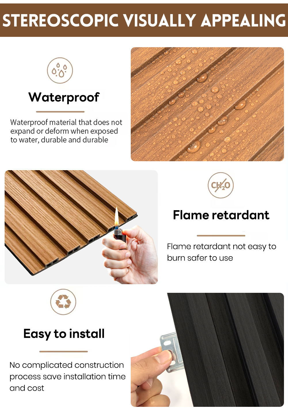 PVC Wood Panel Board Grille Design TV Background Fluted Wall Panel ...