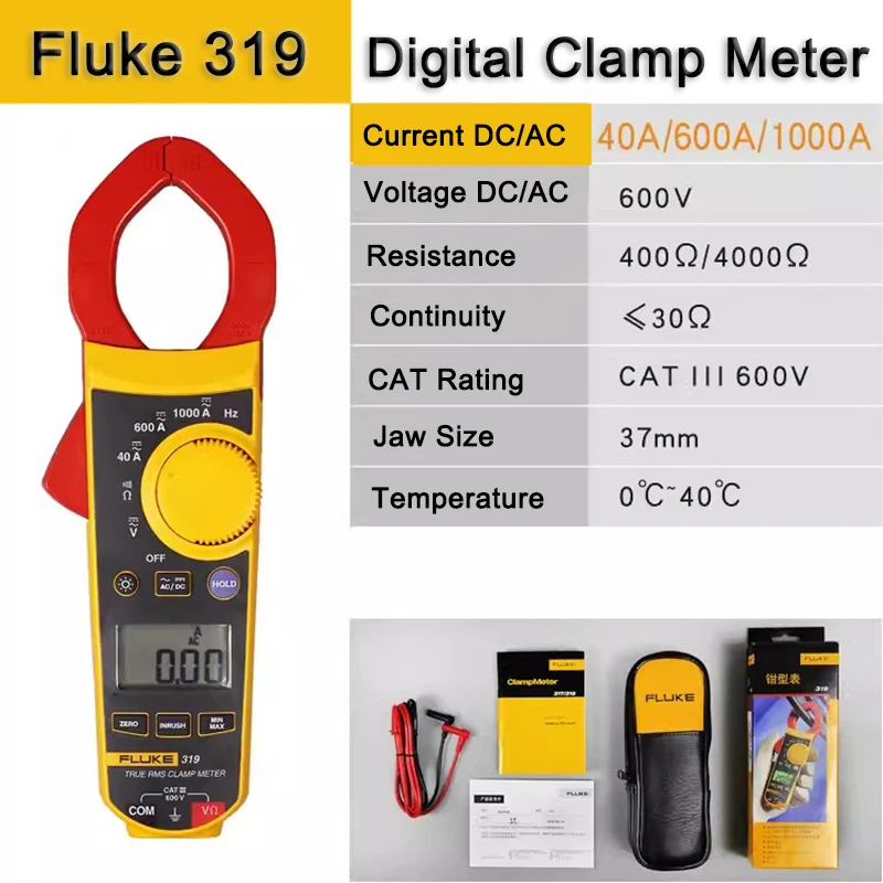 Fluke 319 True RMS Digital Clamp Meter Ammeter,Measuring 1000A AC/DC ...