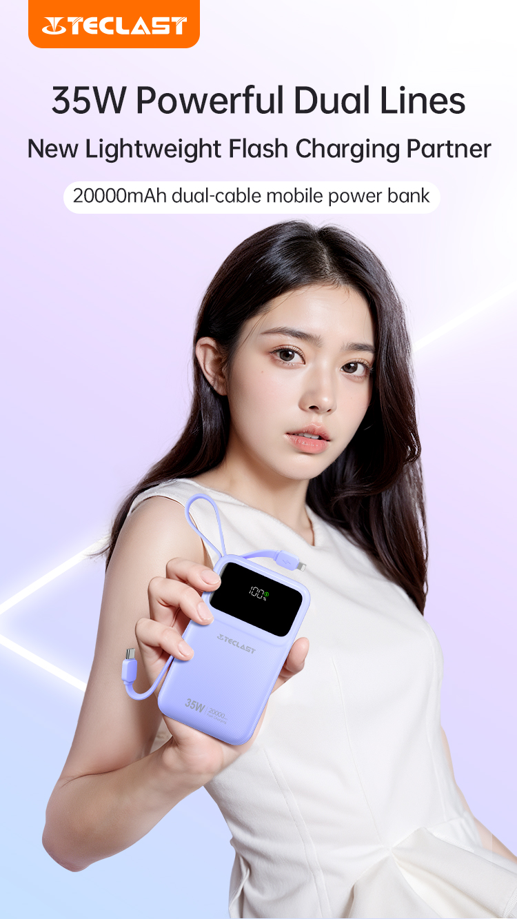 Teclast Q20 PRO 20000mAh SCP35W Super fast charge Powerbank Built in Cable Display For Laptop ...