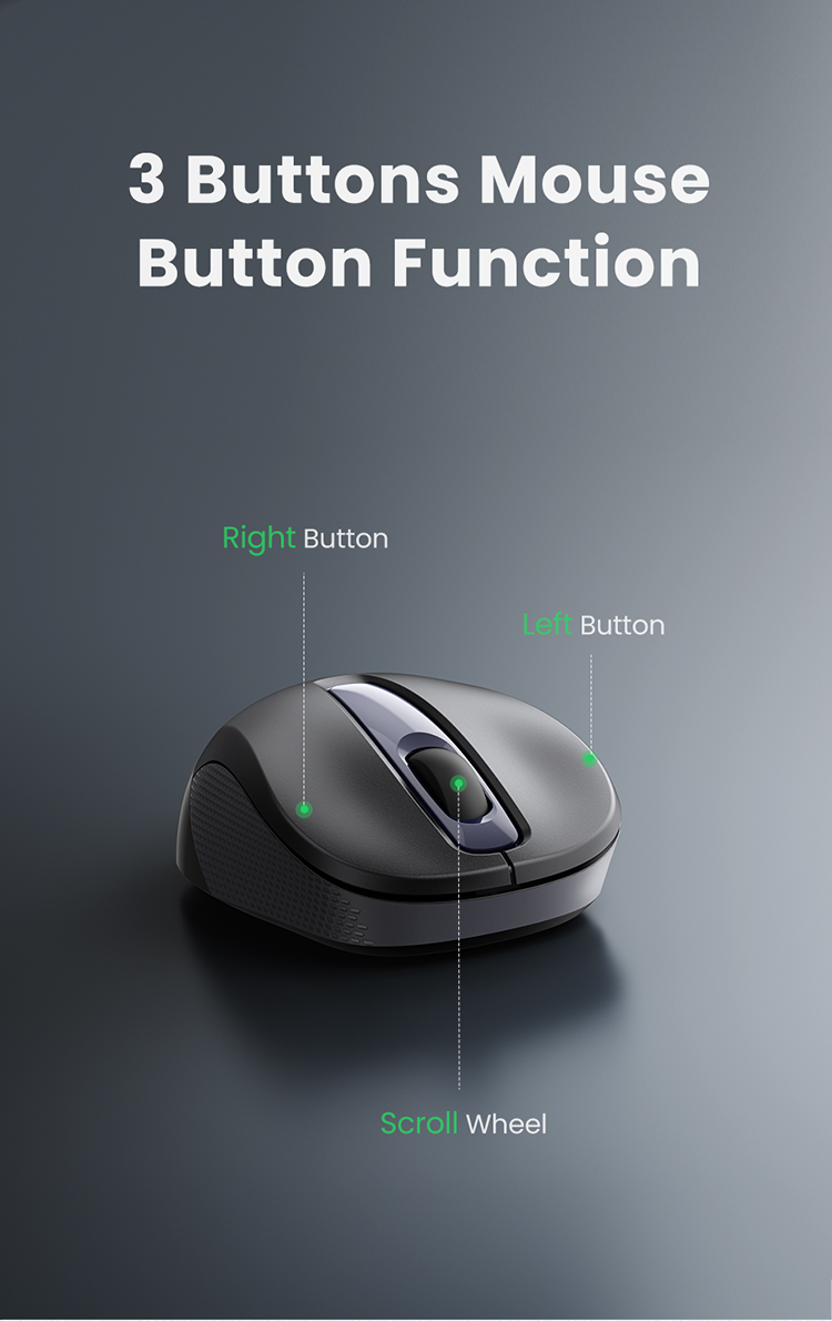 Ugreen Wireless Mouse Mute 2.4g 2400dpi Ergonomic Computer Office Mute ...