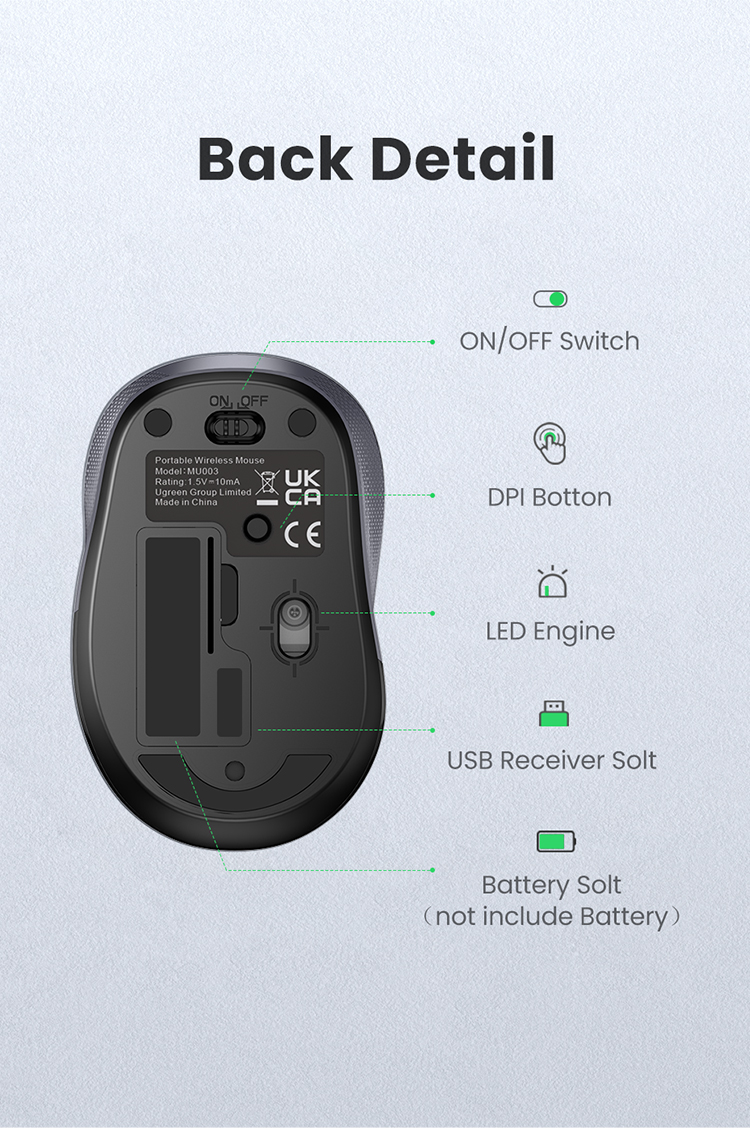 Ugreen Wireless Mouse Mute 2.4g 2400dpi Ergonomic Computer Office Mute ...