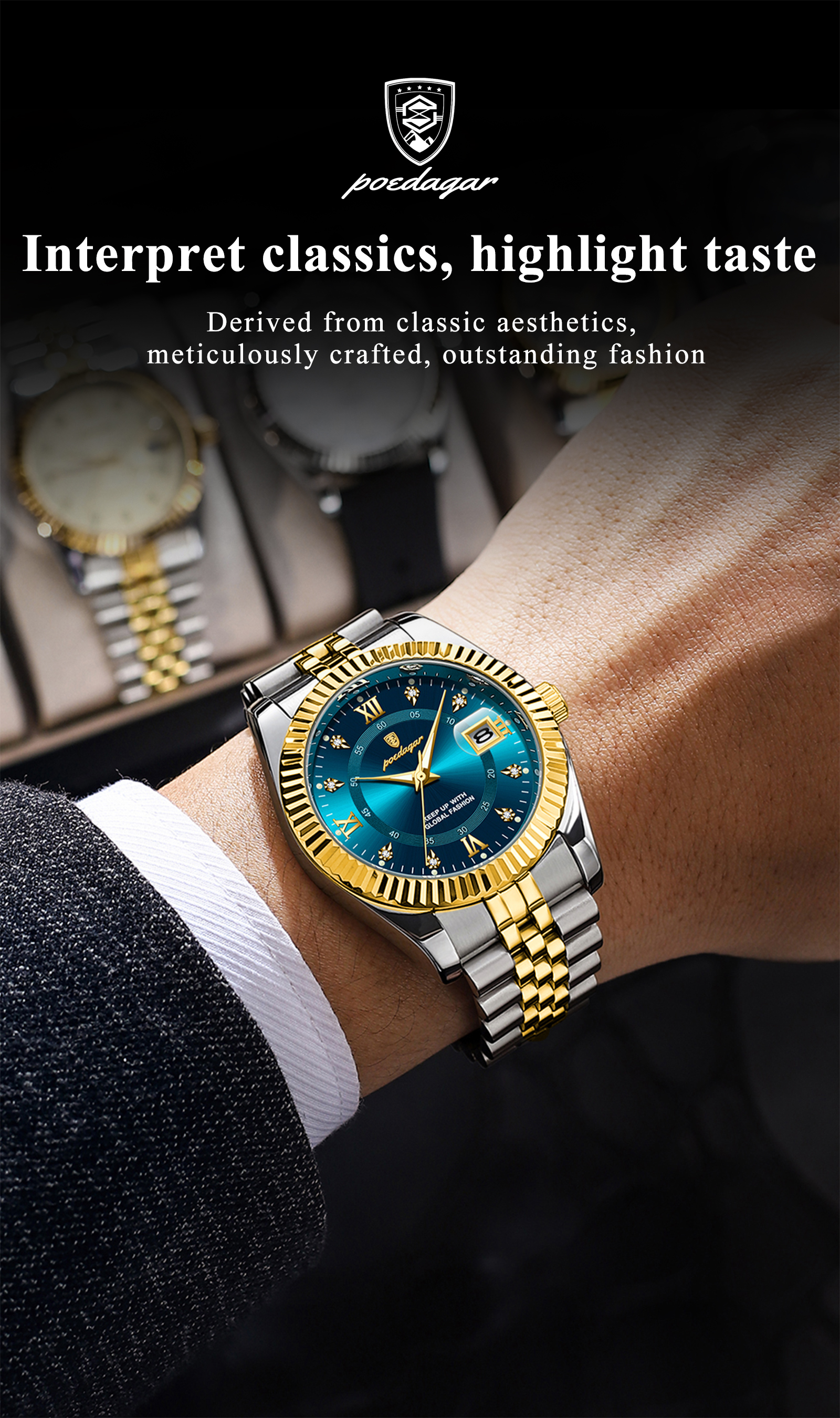 POEDAGAR Gold Watch For Men Waterproof Original Fashion Luxury Mens ...