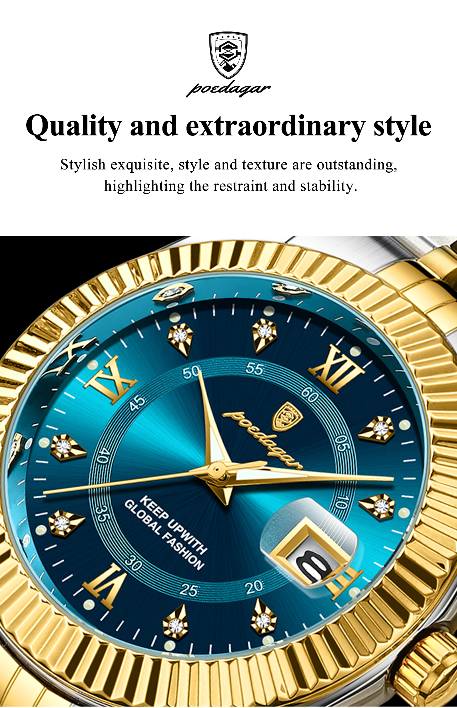 POEDAGAR Gold Watch For Men Waterproof Original Fashion Luxury Mens ...