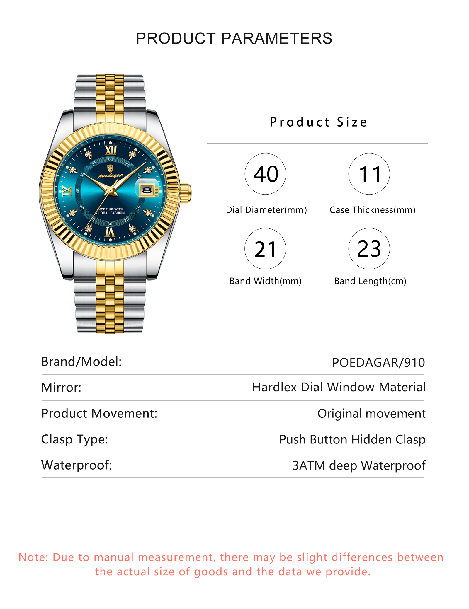 POEDAGAR Gold Watch For Men Waterproof Original Fashion Luxury Mens ...